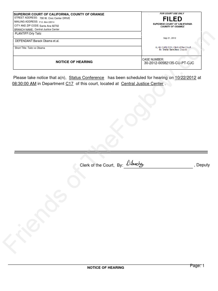 CA - TVS - 2012-09-21 - Notice of Status Conference | PDF