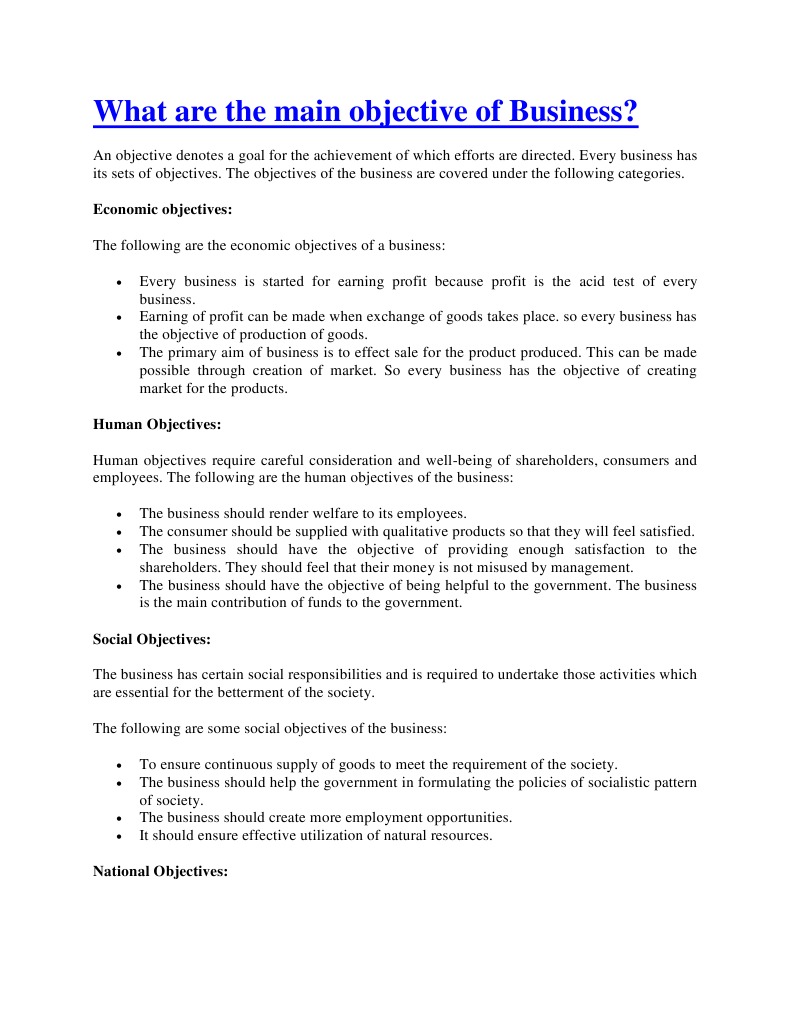 Main Objectives of Business Explained | PDF | Goal | Resource