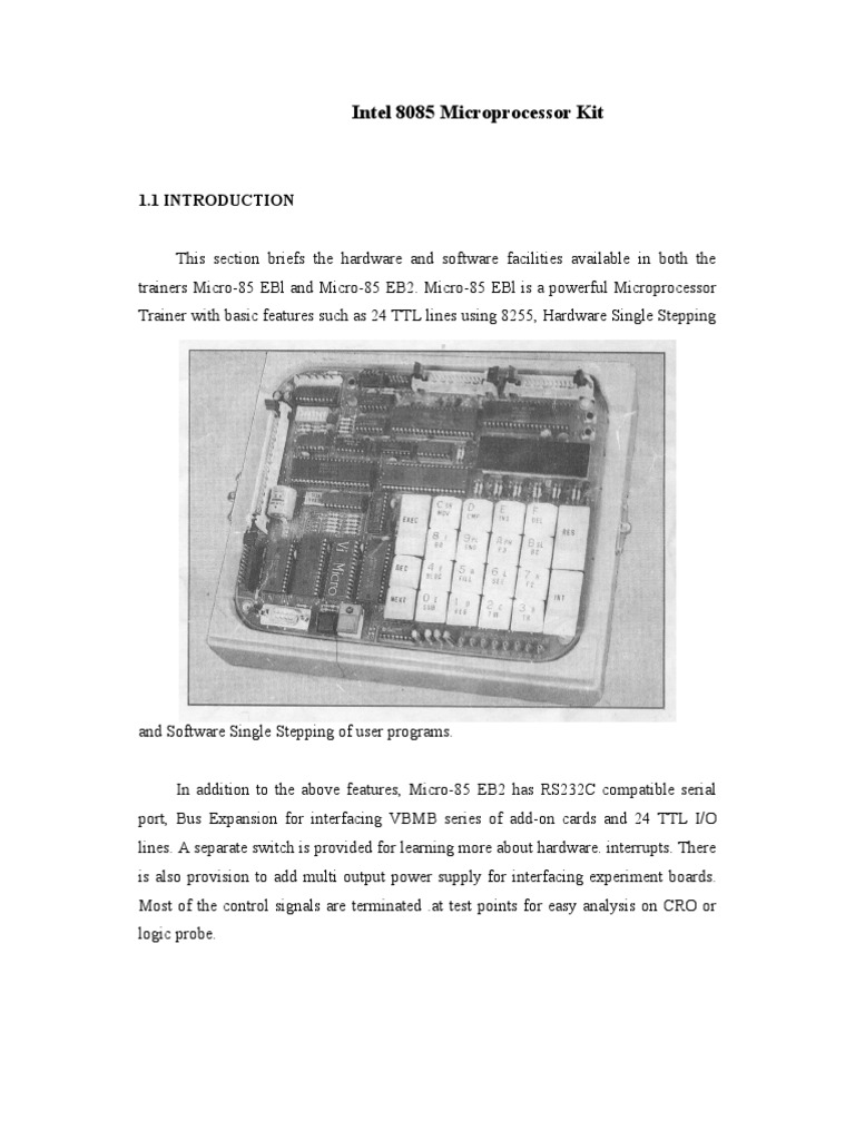 Intel 8085 Microprocessor Kit | PDF | Input/Output | Microprocessor Intel 8085 Microprocessor Kit | PDF | Input/Output | Microprocessor