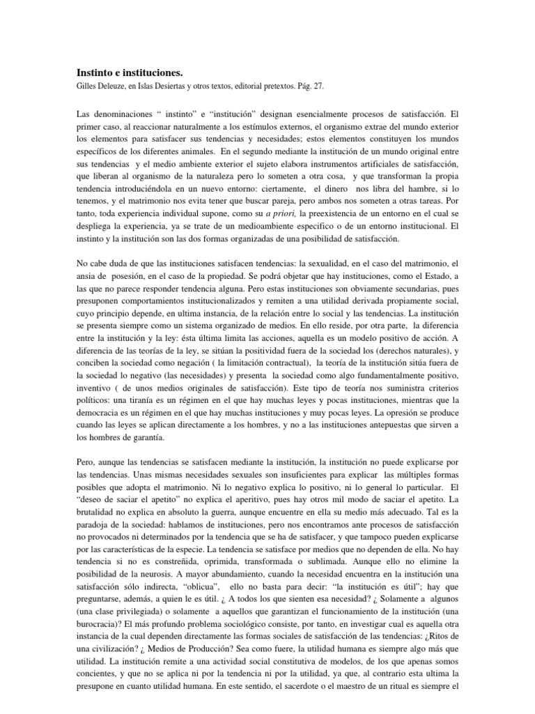 Deleuze - Instinto e Instituciones | PDF | Institución | Sociedad