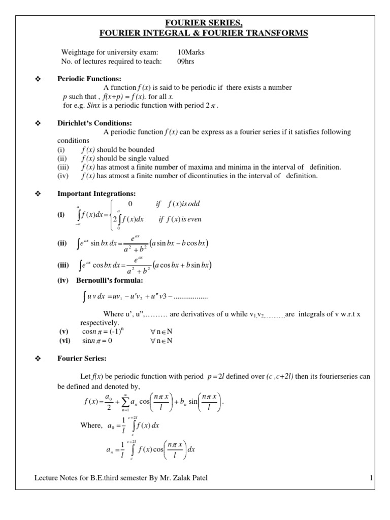 Fourier Series and Transforms Lecture Notes | PDF | Trigonometric ...