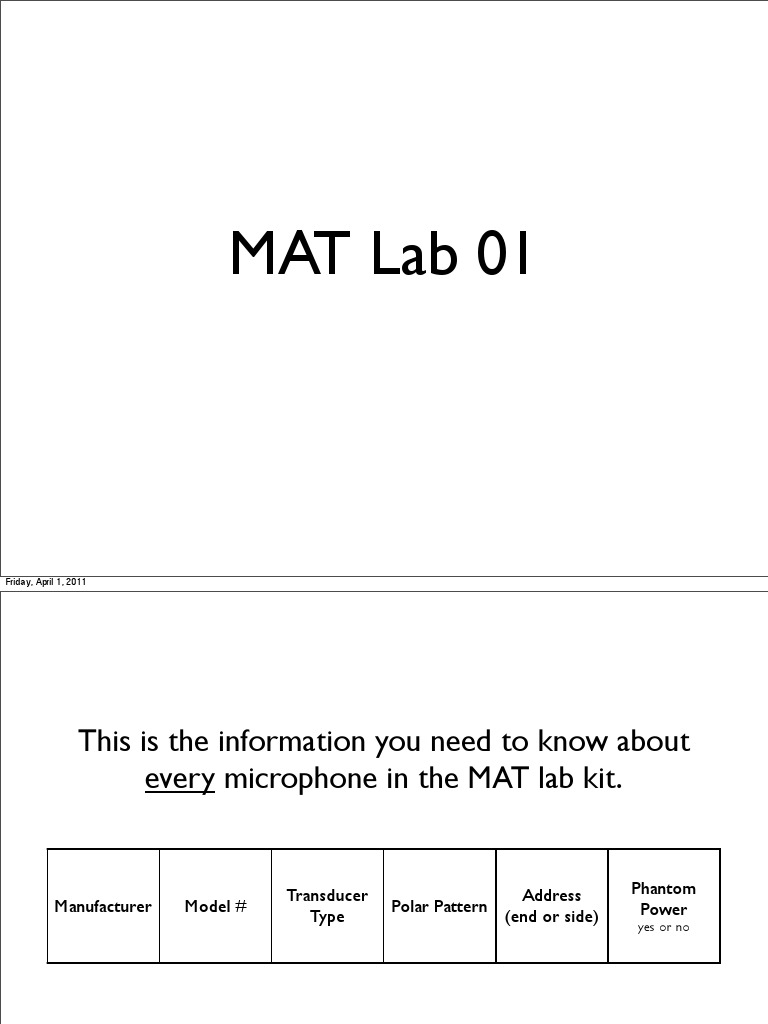 MAT Lab Microphone Specifications Guide | PDF