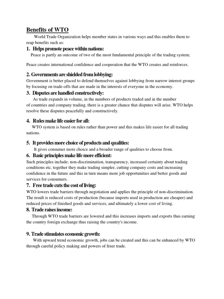 Benefits of WTO | PDF | World Trade Organization | Free Trade