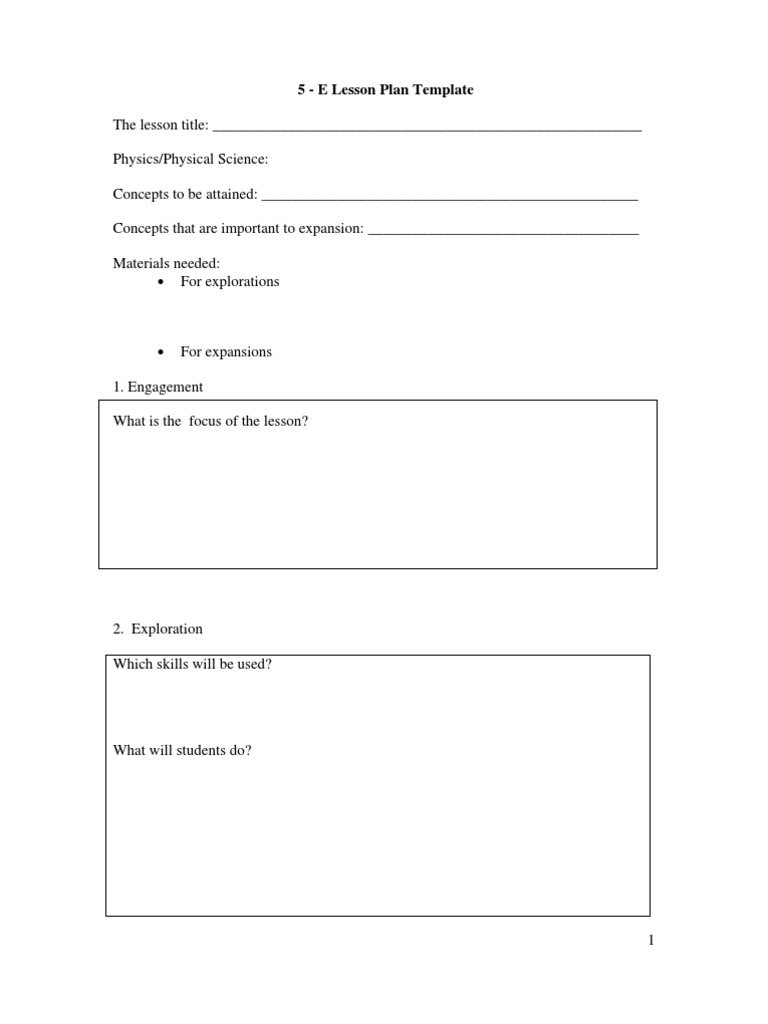 5 e Lesson Plan Template | PDF | Concept | Lesson Plan
