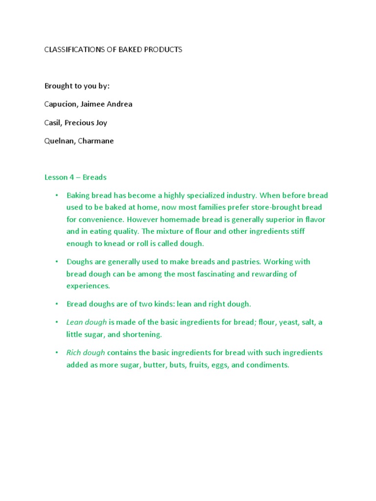Classifications of Baked Products - 2 | PDF | Baker's Yeast | Breads