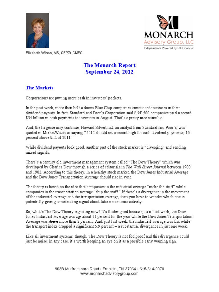 The Monarch Report 9/24/2012 | PDF | S&P 500 Index | Securities (Finance)