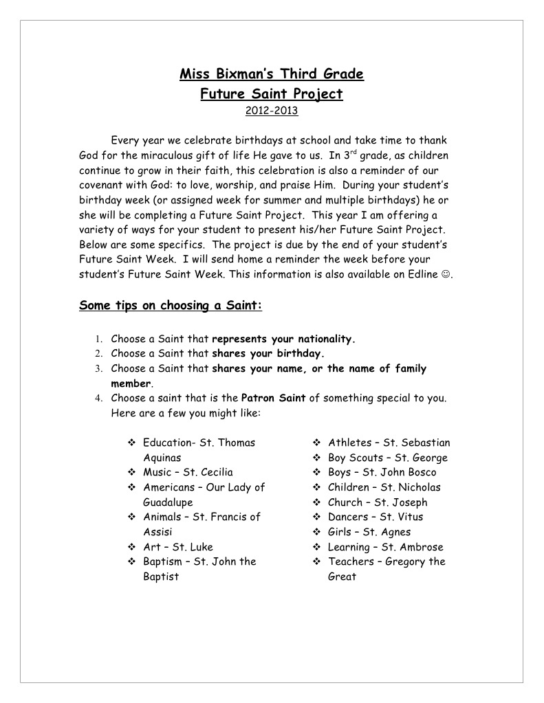 Saint Project Rubric | PDF | Religion And Belief