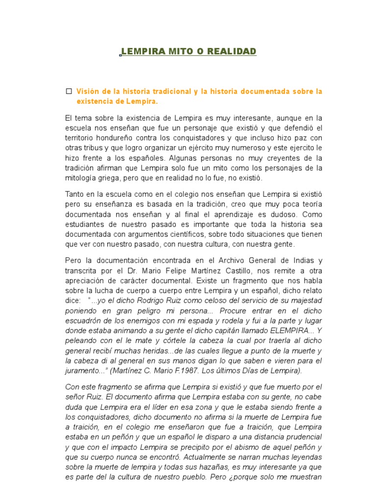 Lempira, Mito o Realidad | PDF | Gente indígena | España