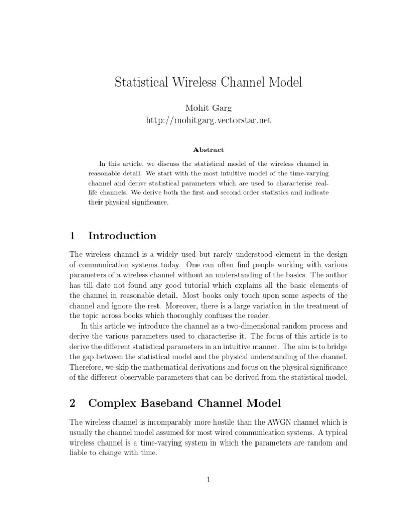 Statistical Wireless Channel Model | PDF | Autocorrelation | Coherence ...