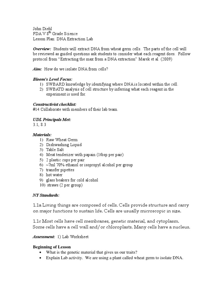 DNA Extraction Lab | PDF | Cell (Biology) | Dna