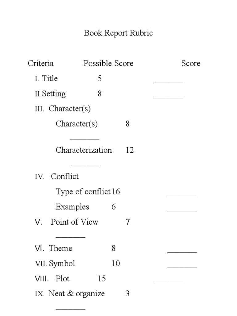 Book Report Rubric-1 | PDF