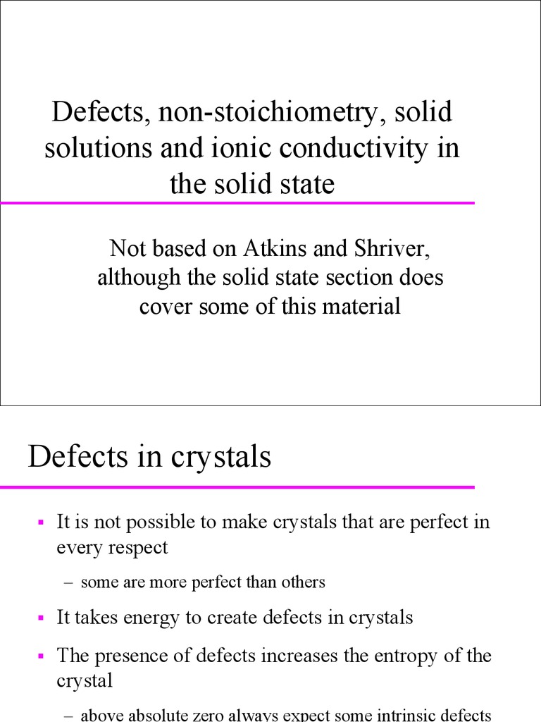 Defects Nonstoichiometry Ionic Conductivity Solid State | PDF | Electrical Resistivity And ...