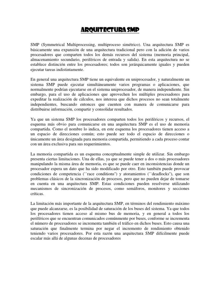 Arquitectura SMP, MPP, SPP | PDF | Interfaz de paso de mensajes ...