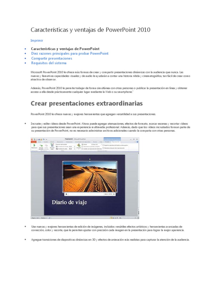 Características y Ventajas de PowerPoint 2010 | PDF | Microsoft ...