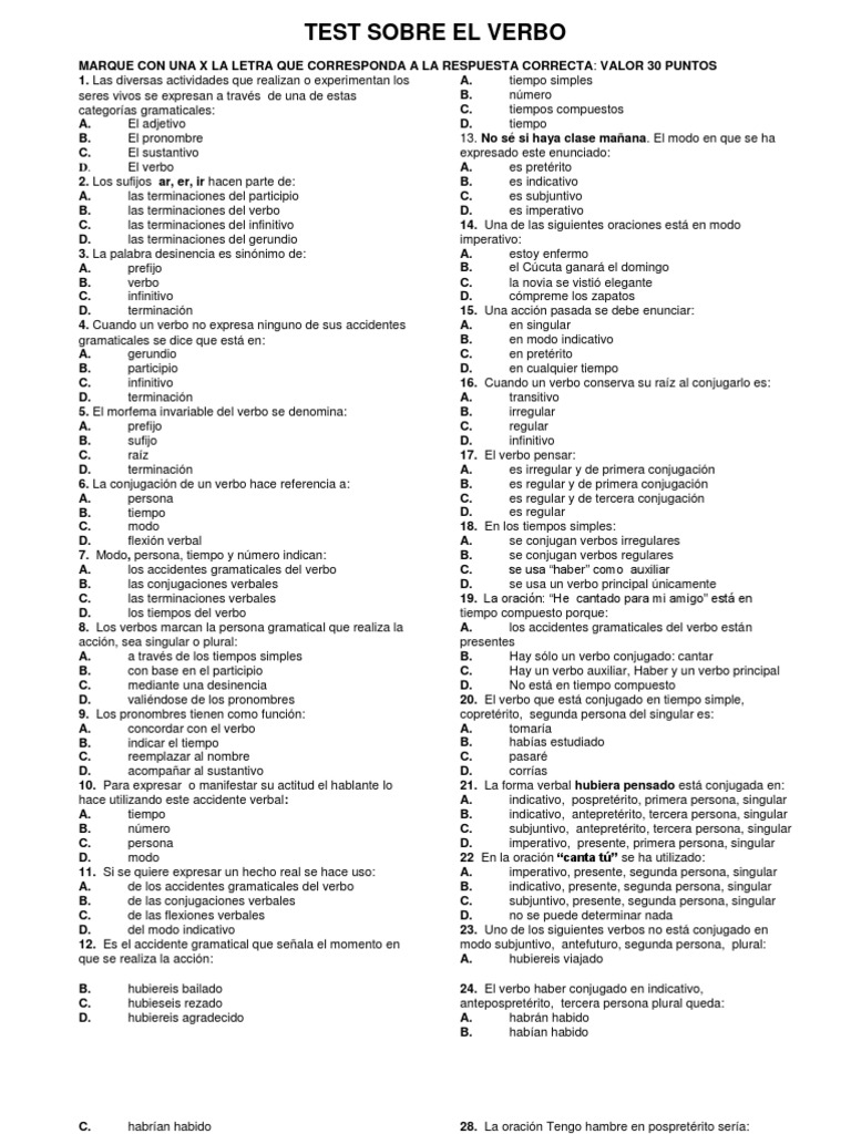 Test Sobre El Verbo