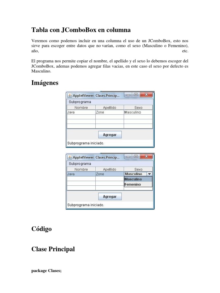 Tabla Con JComboBox en Columna | PDF | Java (lenguaje de programación ...