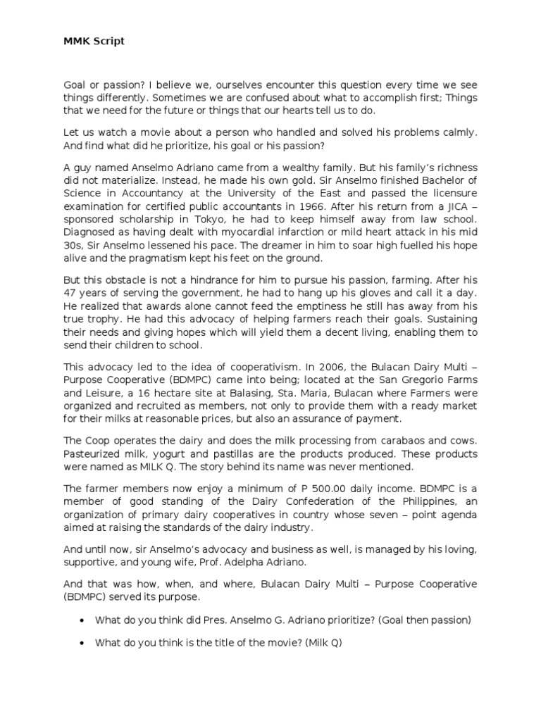 MMK Script | PDF | Dairy | Milk