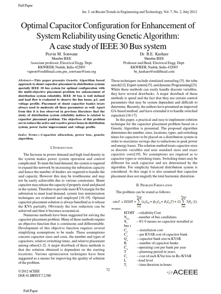 Optimal Capacitor Configuration For Enhancement of System Reliability ... Optimal Capacitor Configuration For Enhancement of System Reliability ...