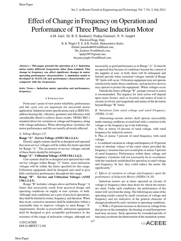 Effect of Change in Frequency On Operation and Performance of Three ...
