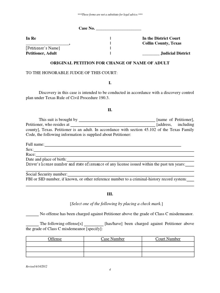 Texas Name Change Petition For An Adult | PDF | Politics | Social Science