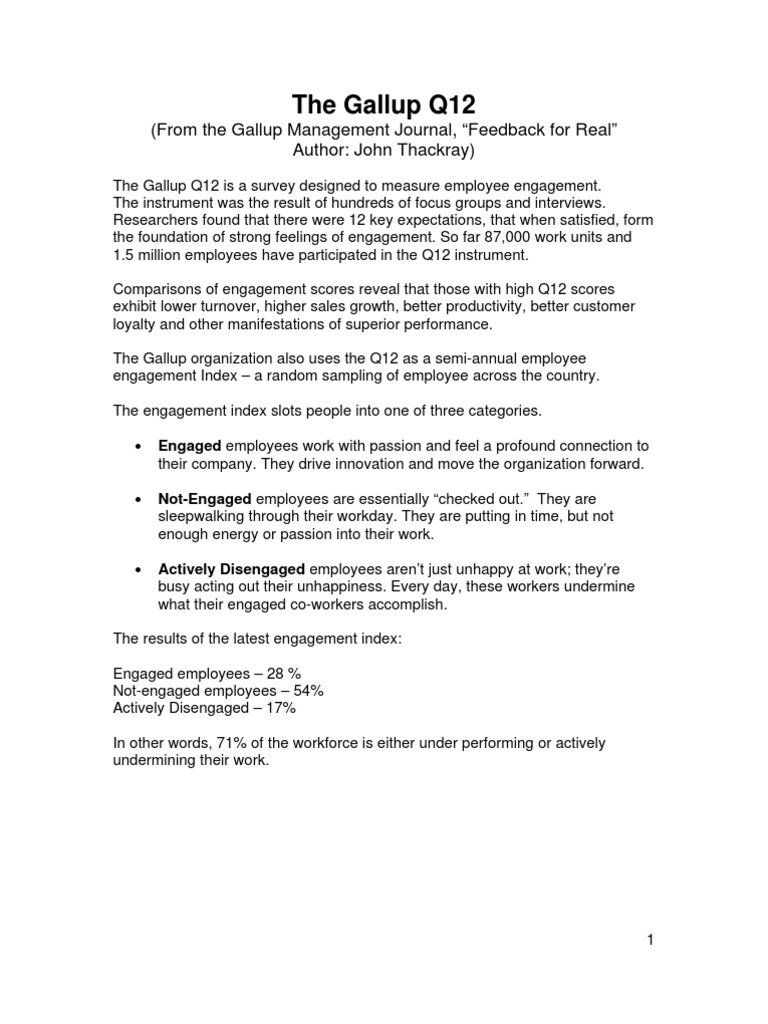 Measuring Employee Engagement Through The Gallup Q12 Survey | PDF
