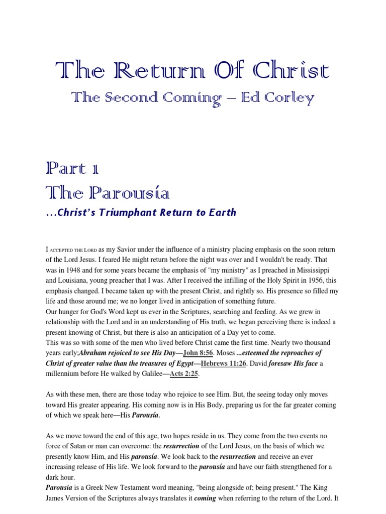 Ed Corley - The Return of Christ | PDF | Serpents In The Bible | Gospel ...