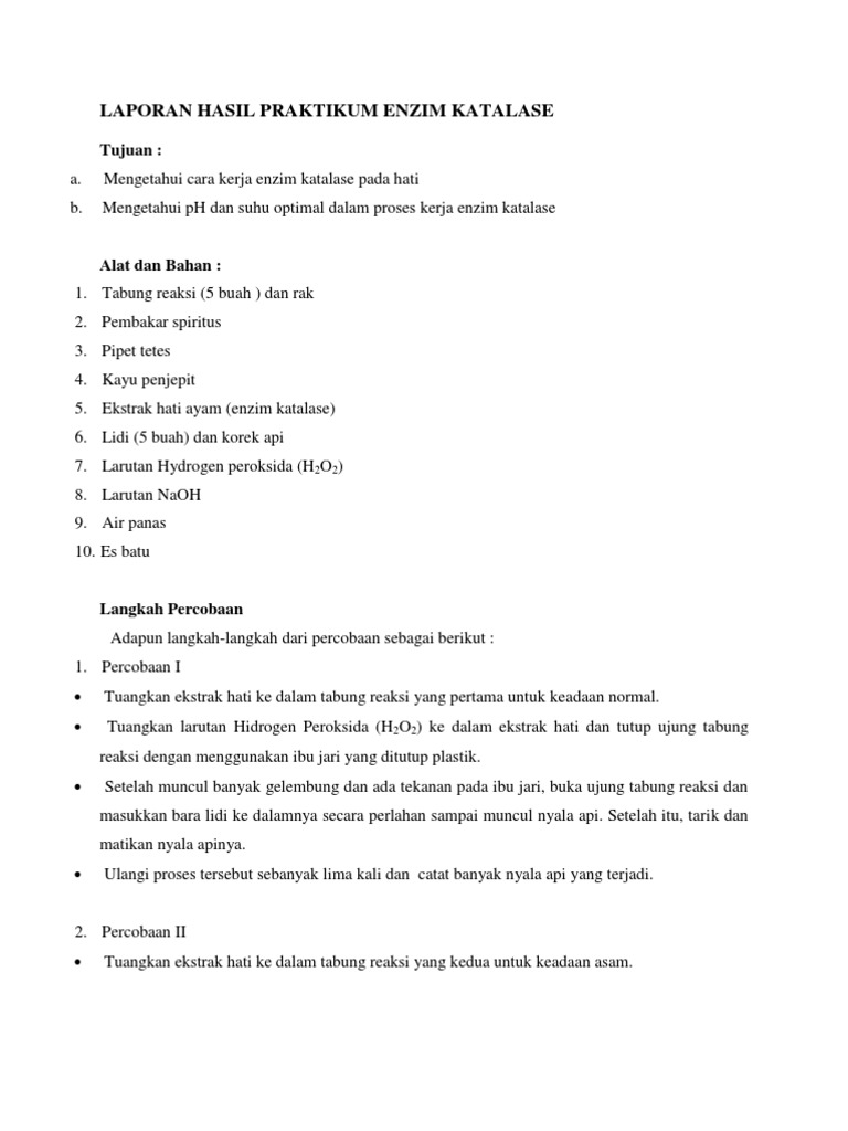 Laporan Hasil Praktikum Enzim Katalase | PDF | Sains & Matematika ...