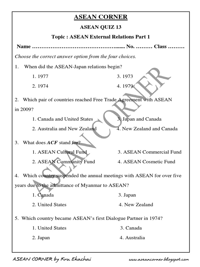 Asean Quiz 13 | PDF