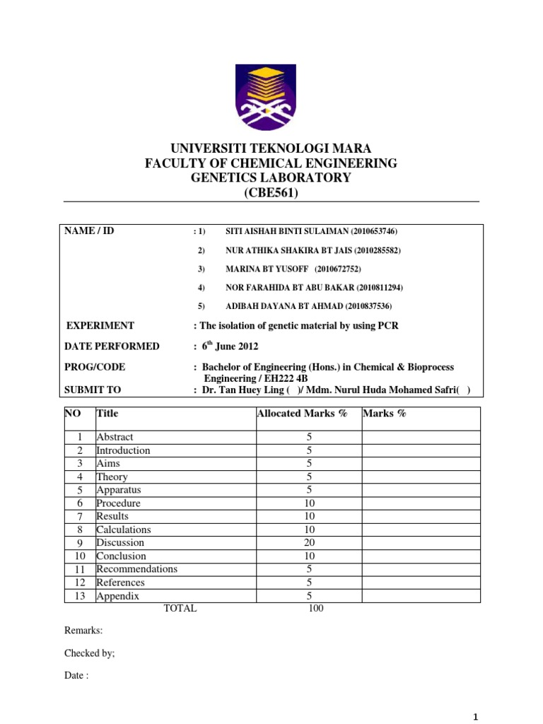 PCR Lab Report | PDF | Polymerase Chain Reaction | Primer (Molecular ...