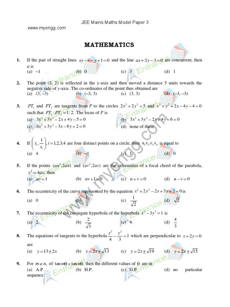www.myengg.com/ JEE Main Maths Model Paper 3 | Mathematical Concepts ...