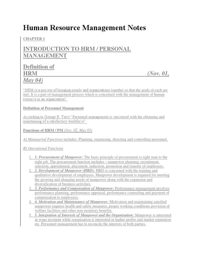 Human Resource Management Notes.. | Download Free PDF | Performance ...