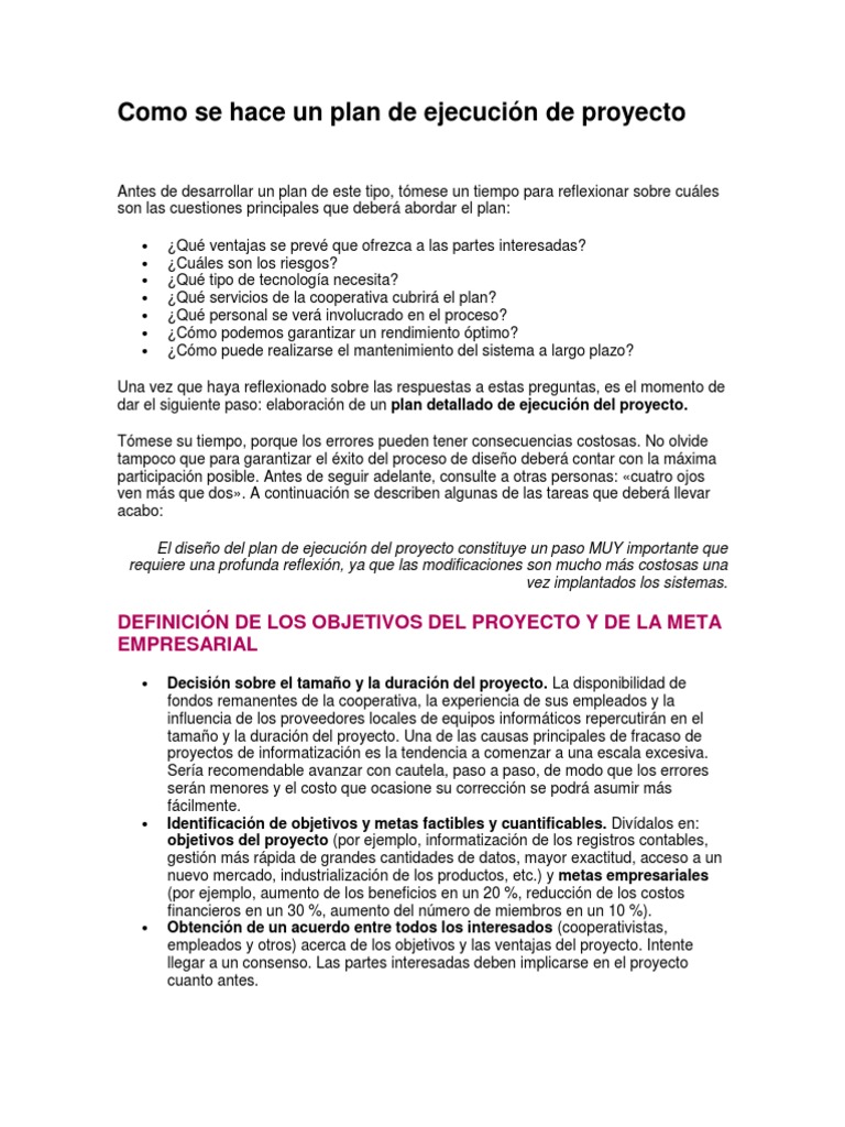 Como Se Hace Un Plan de Ejecución de Proyecto | PDF | Lenguaje de ...