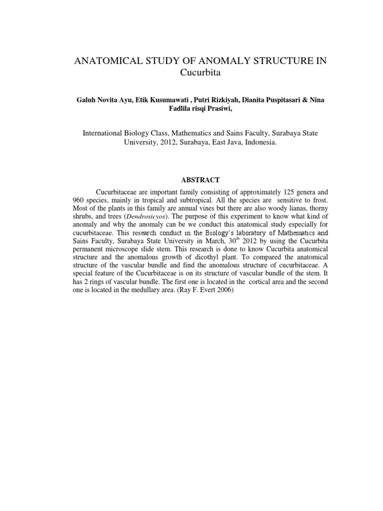 ANATOMICAL STUDY OF ANOMALY STRUCTURE IN Cucurbita | PDF | Plant Stem ...