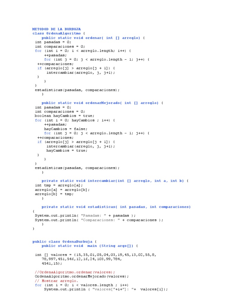 Metodos de Ordenamiento en Java | PDF | Algoritmos y Estructuras de ...