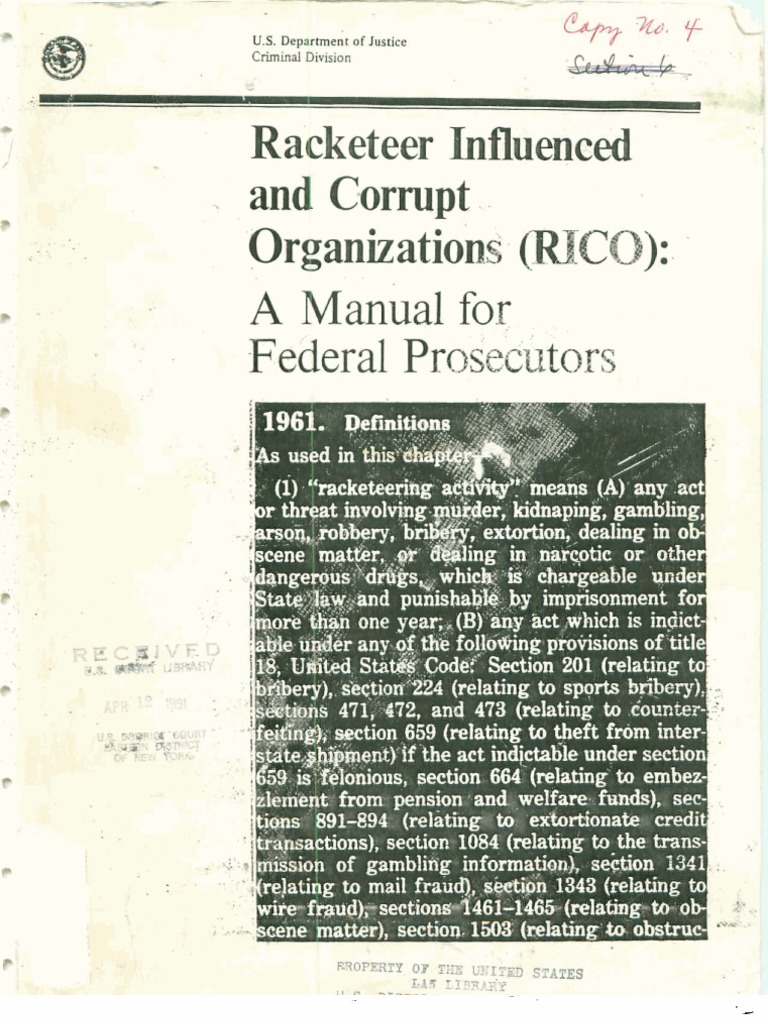 USDOJ RICO Manual of Federal Prosecutors-1993 | PDF | Racketeer ...