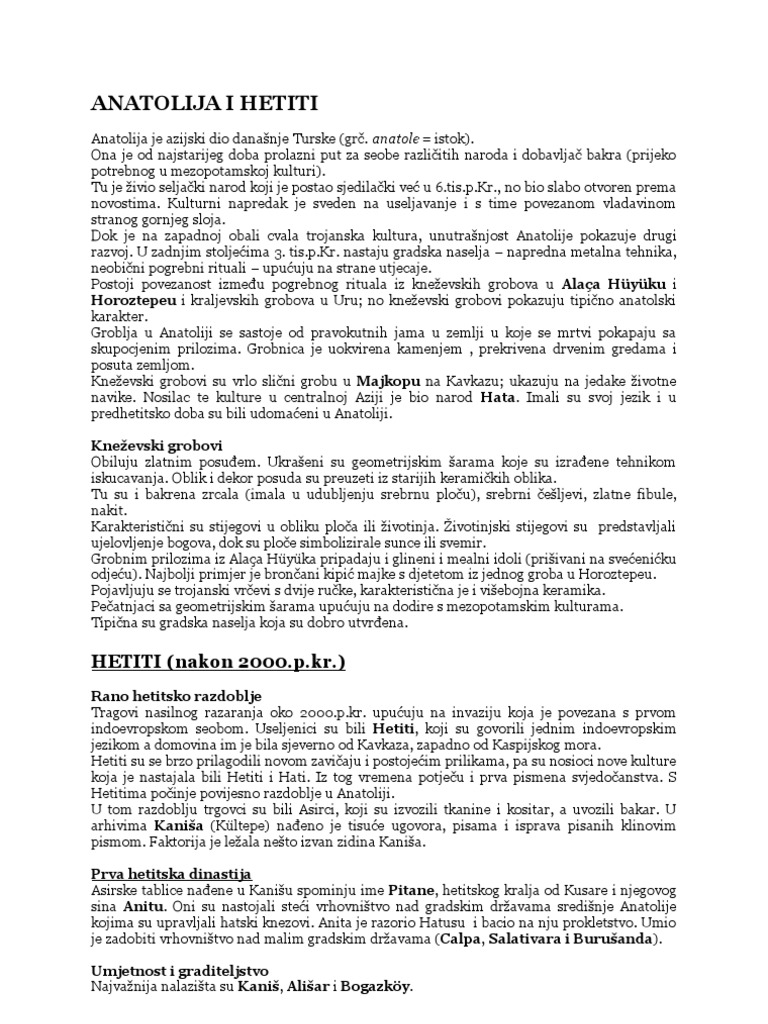 Anatolija I Hetiti | PDF