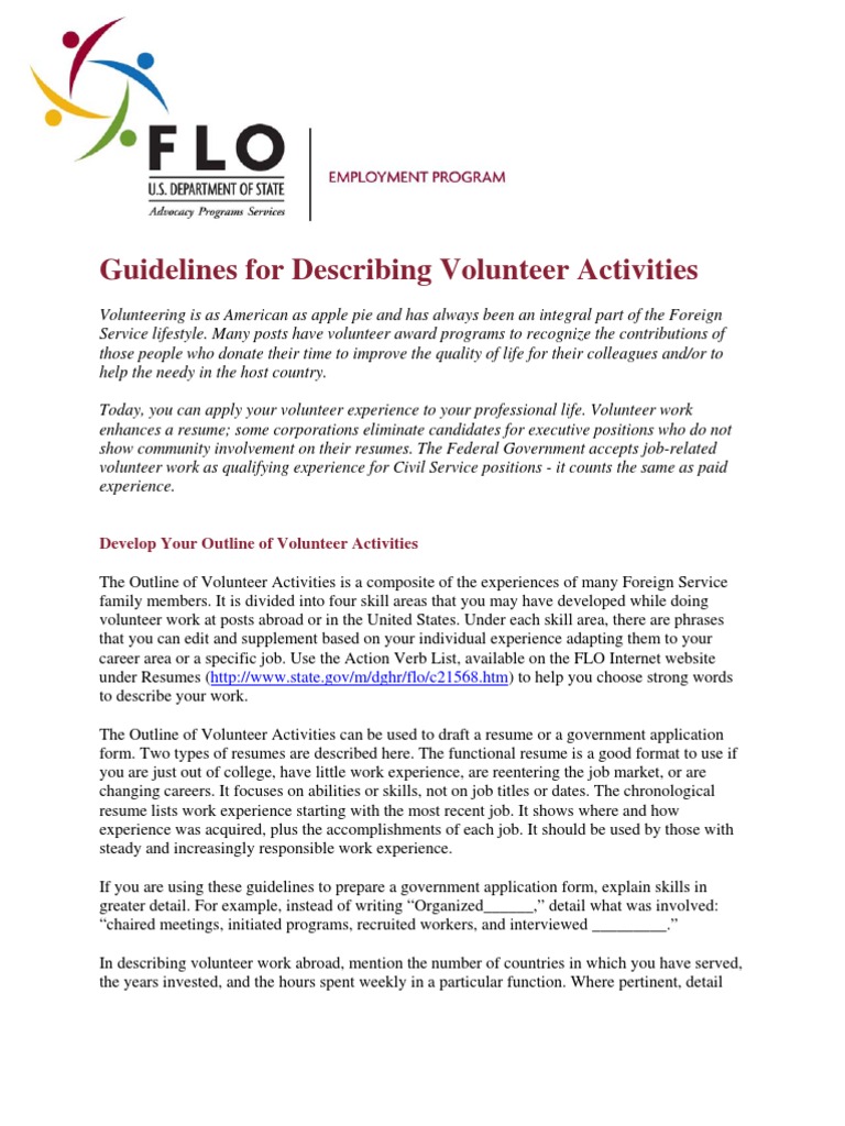 Guidelines For Describing Volunteer Activities | PDF