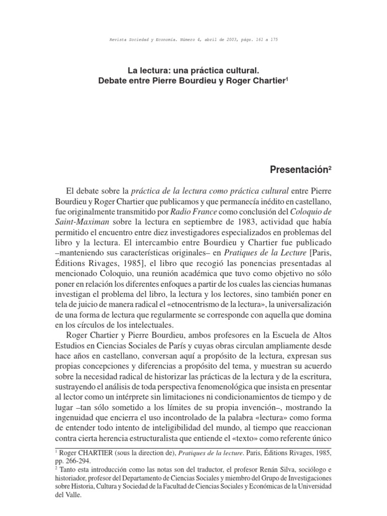 Bourdieu Chartier La Lectura | PDF | Ciencias sociales | Filosofía