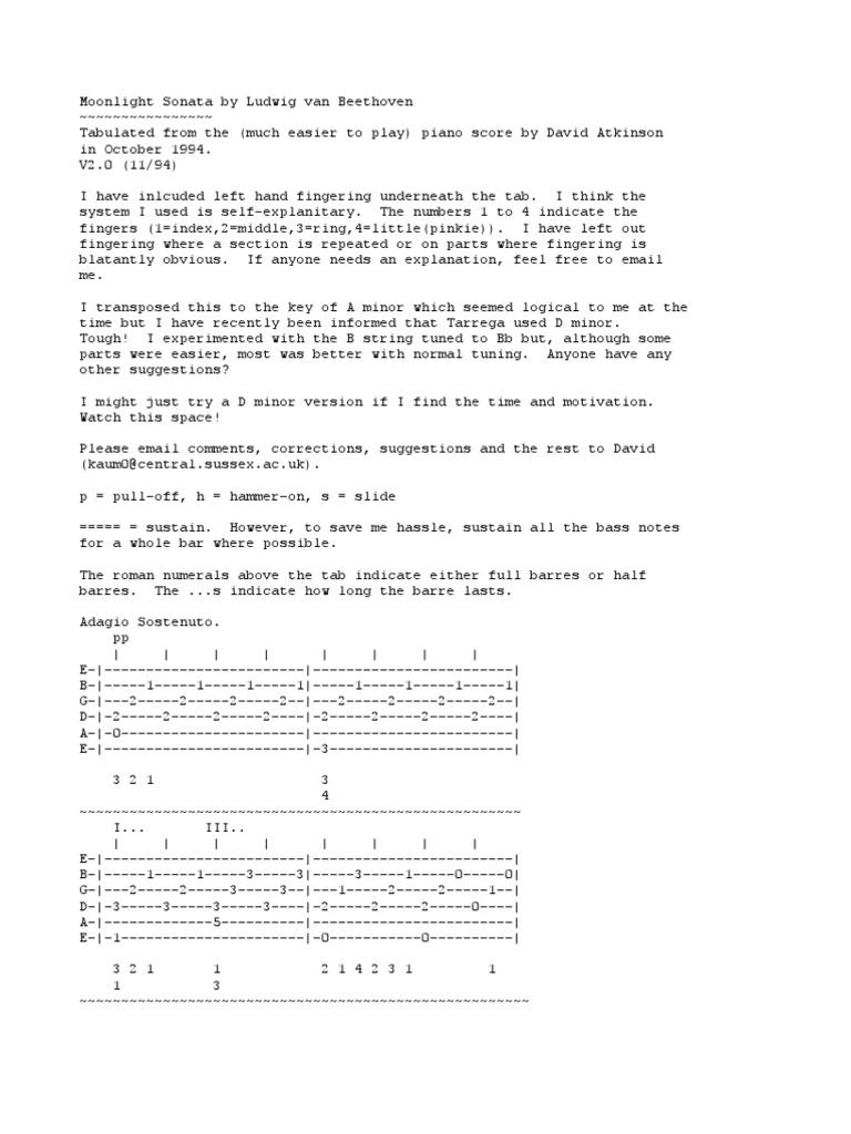Moonlight Sonata Tab Guitar | Piano Sonata No. 14 (Beethoven ...