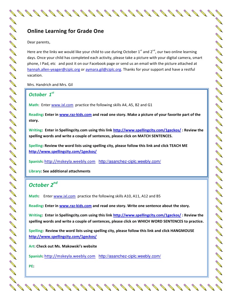 Grade One Online Learning Activities | PDF | Communication | Learning