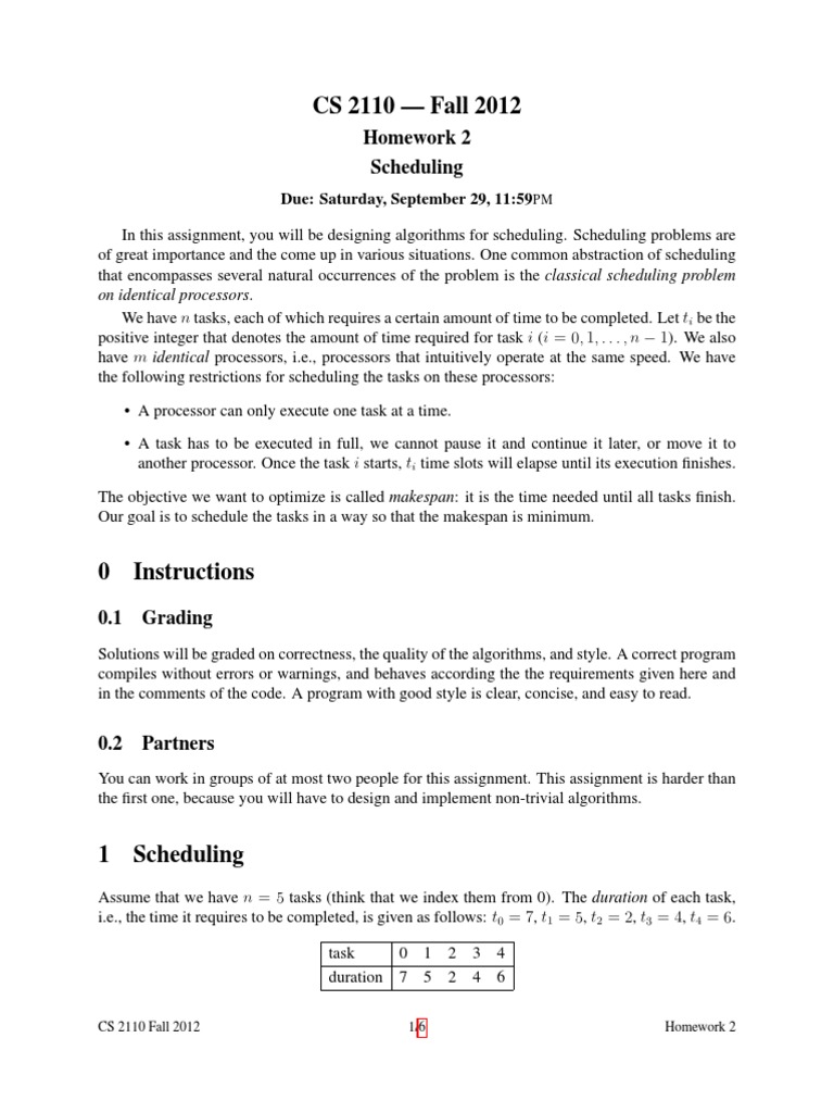 CS 2110 - Fall 2012: Homework 2 Scheduling | PDF | Time Complexity | Array Data Type