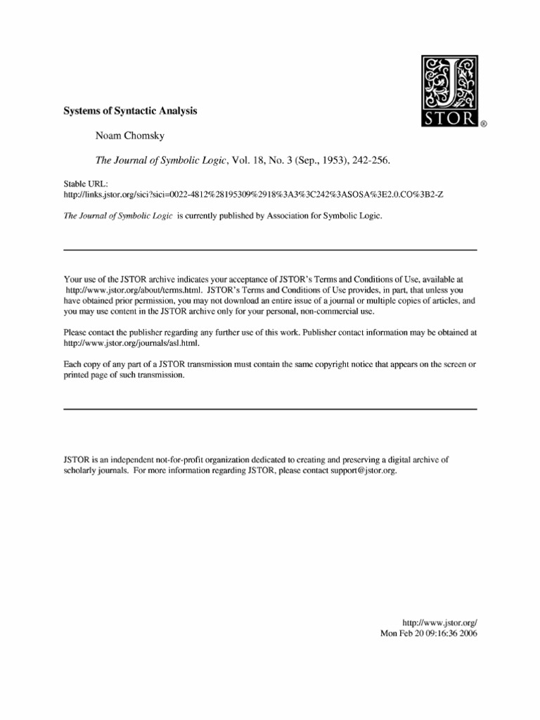 Systems of Syntactic Analysis Noam Chomsky | PDF | Foreign Language Studies