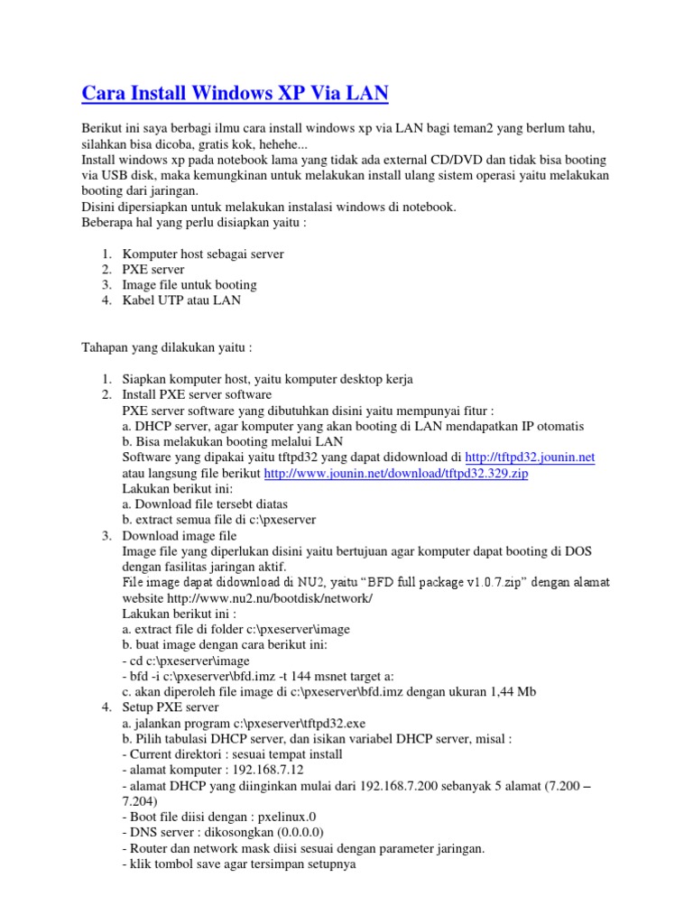 Cara Install Windows Xp Via Lan Pdf