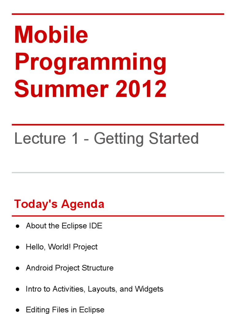 Lecture 1 - Getting Started | Download Free PDF | Eclipse (Software) | Android (Operating System)