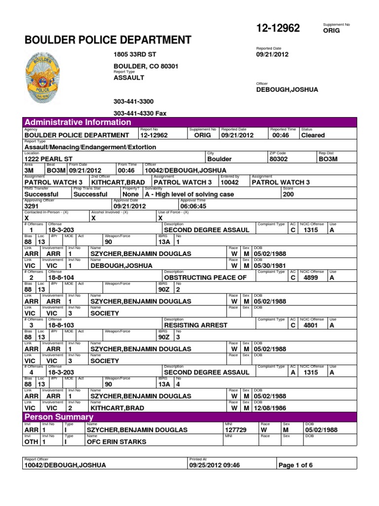 Boulder Police Assault Report 2012 | PDF | Handcuffs | Law Enforcement