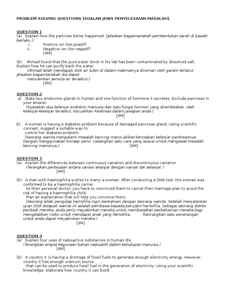 Science Form 5 Problem Solving Questions | PDF
