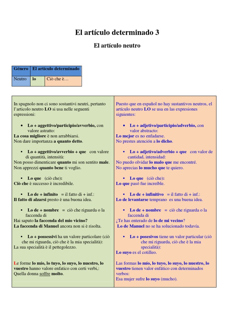 El Artículo Determinado 3 | PDF