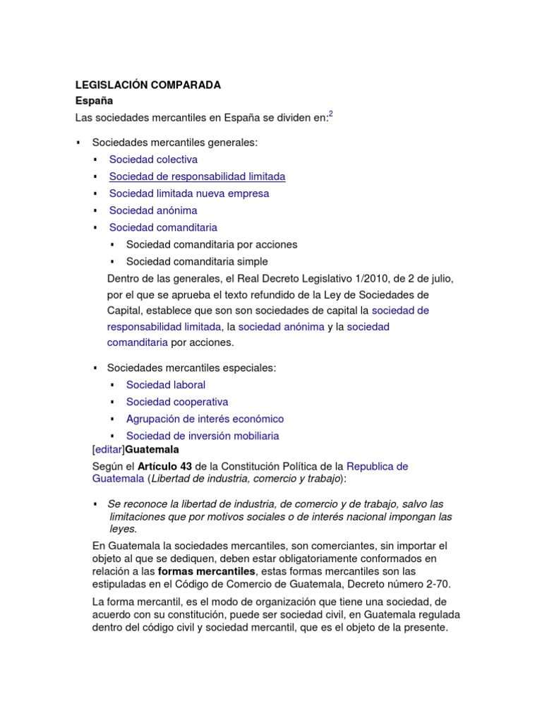 Legislación Comparada | PDF | Sociedad de responsabilidad limitada ...