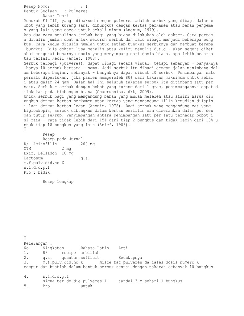 Judul Resep Sediaan Pulveres | PDF