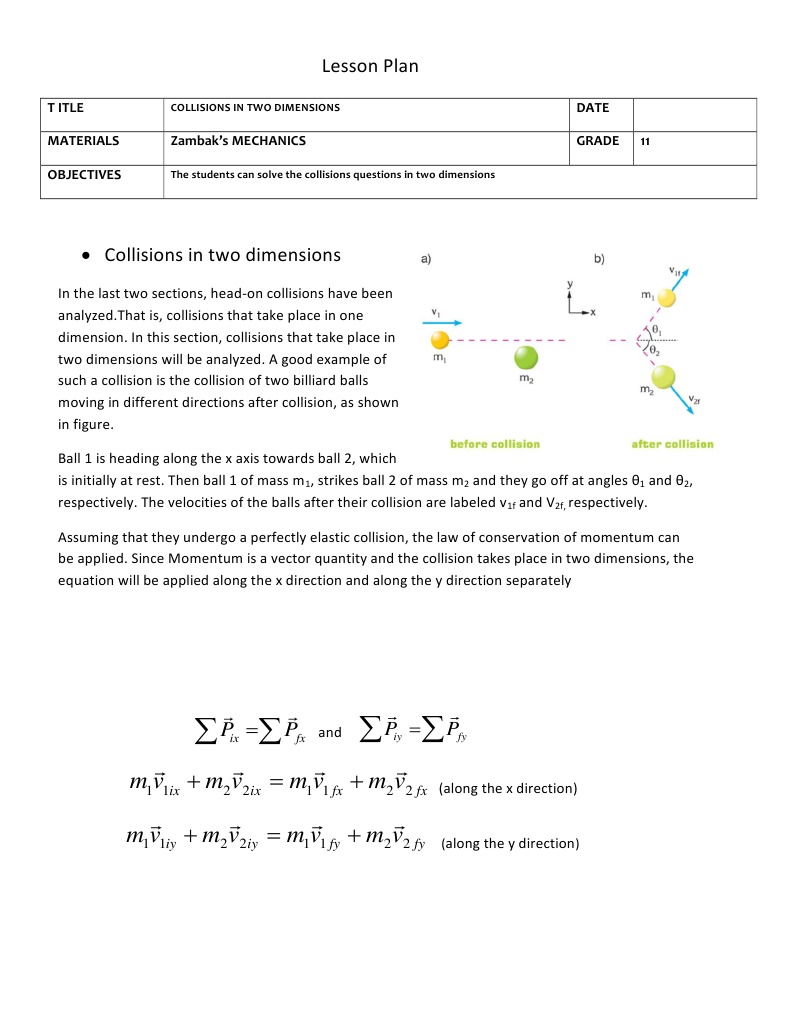 Collisions in Two Dimensions | Collision | Momentum